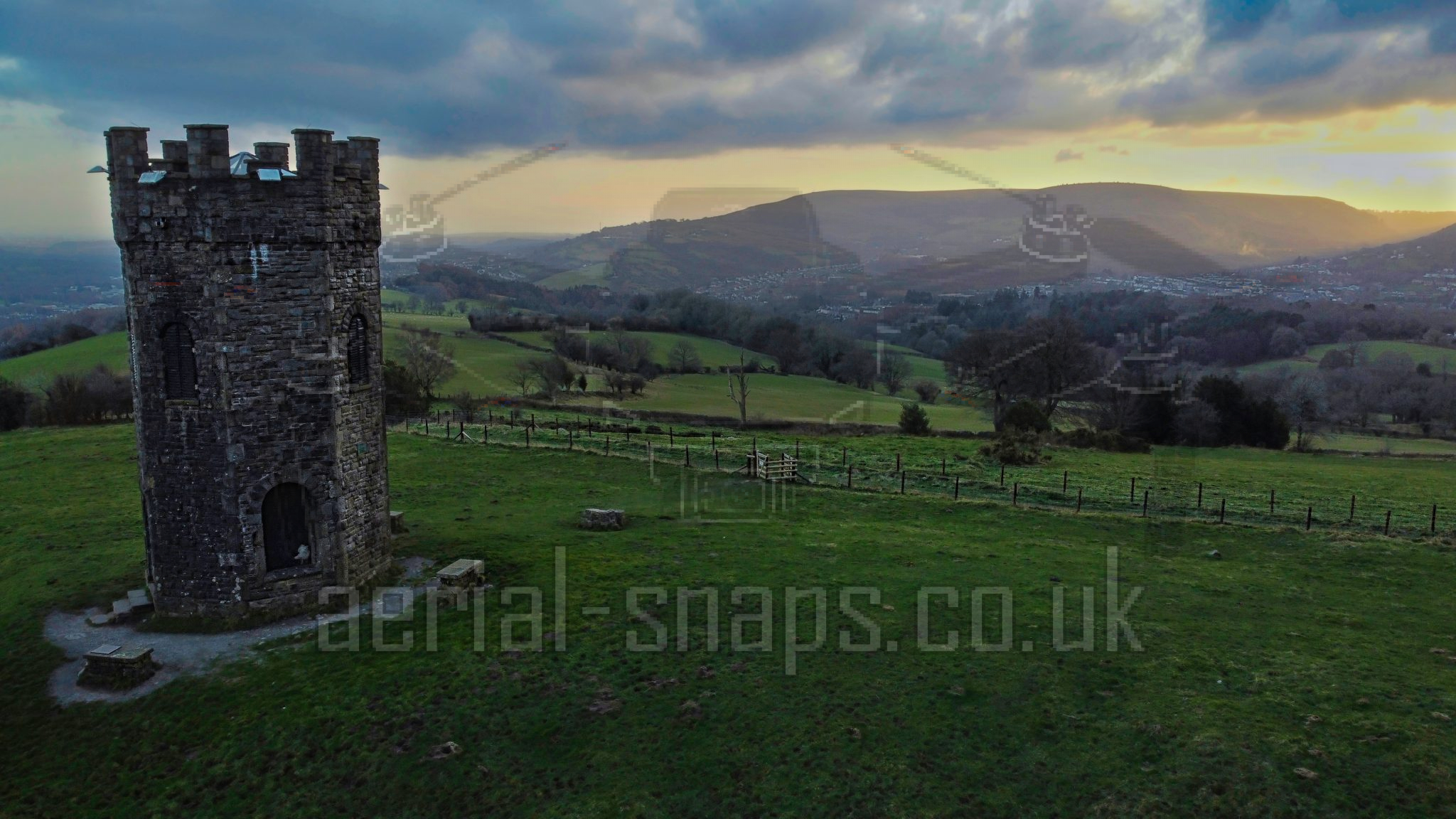 Folly Tower, Pontypool, Sunset - Aerial Snaps